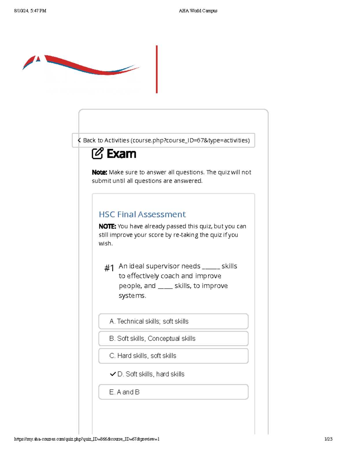 AHA HPC Final Exam Answer Keys and Solutions - Studocu