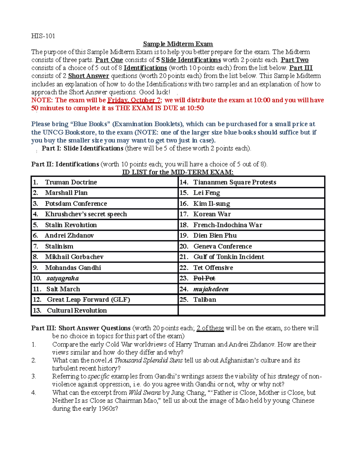 HIS- Sample Midterm Exam Study Guide and Preparation Tips - Studocu