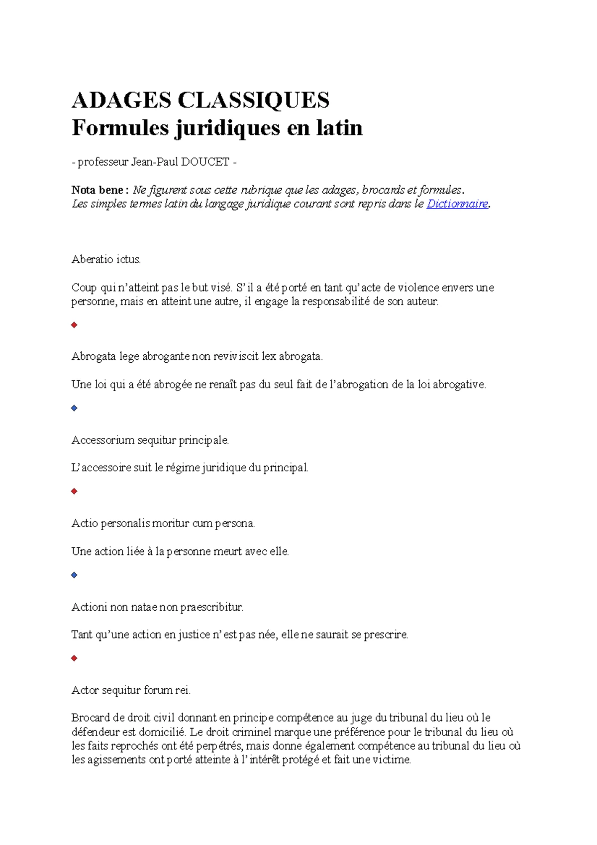 Adages- Classiques - ADAGES CLASSIQUES Formules juridiques en latin ...