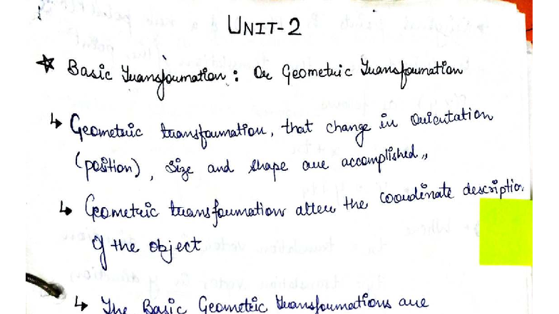 Unit 2: Basic Geometric Transformations - Translation, Rotation ...