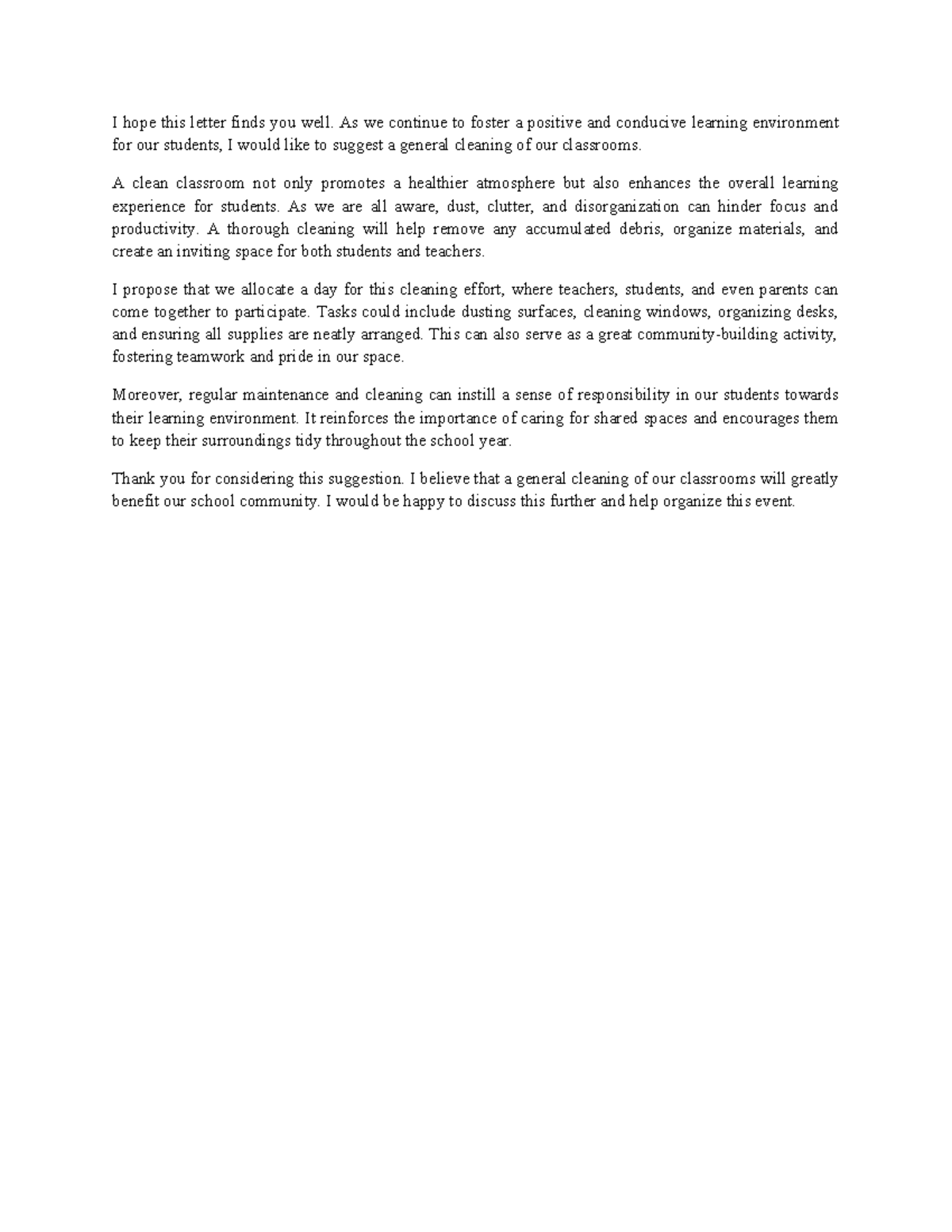 Classroom Cleaning Proposal for a Positive Learning Environment - Studocu