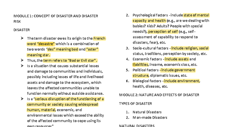 DRRR-Reviewer: Understanding Disaster Concepts and Risks - Studocu