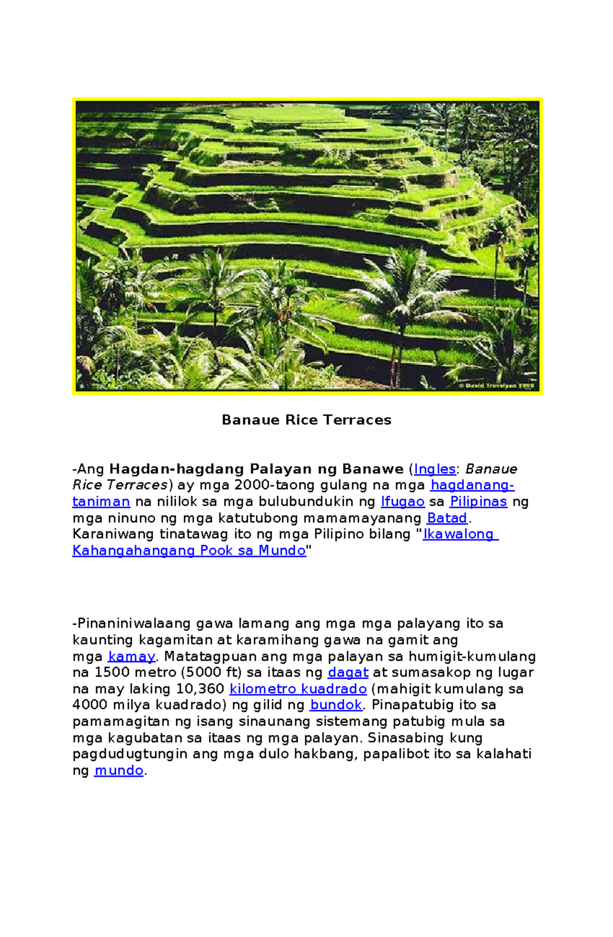 Banaue Rice Terraces at Iba Pang Magagandang Tanawin sa Pinas - Studocu