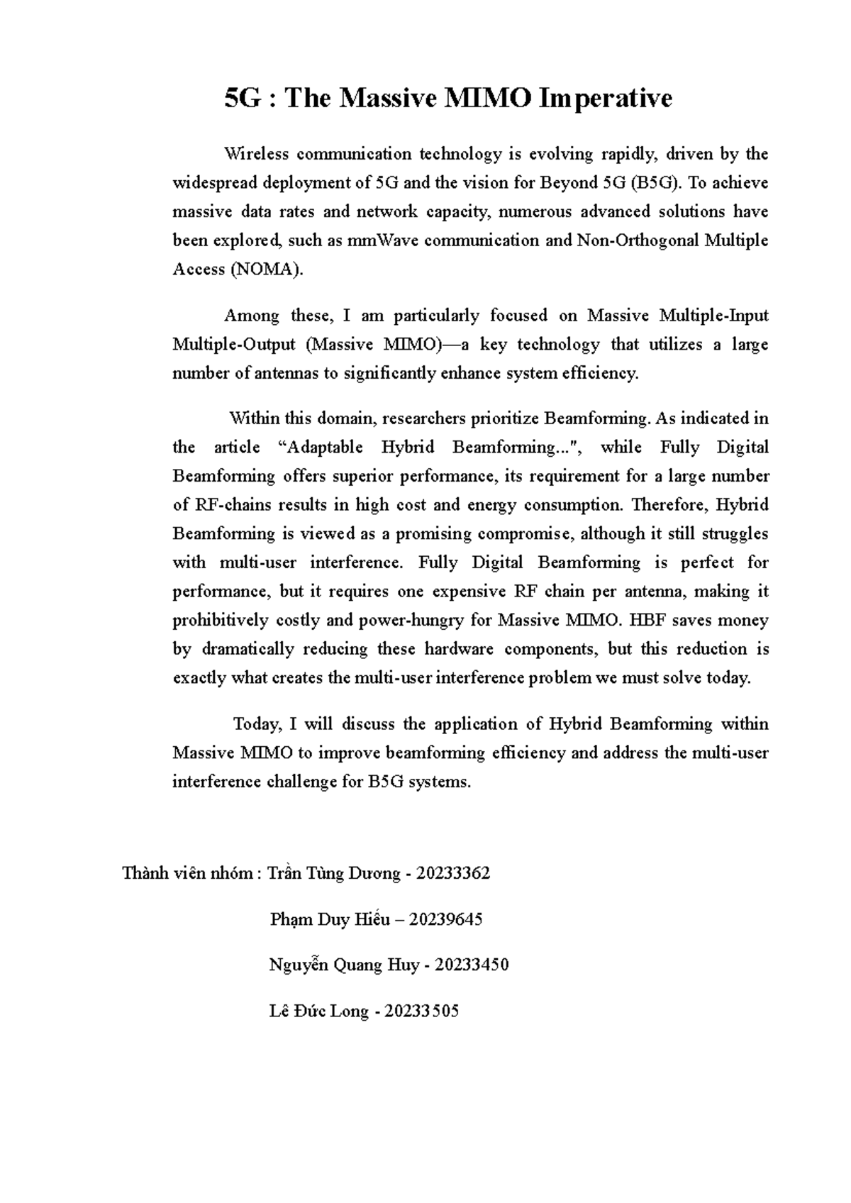 5G Wireless Communication: Exploring Hybrid Beamforming in Massive MIMO ...
