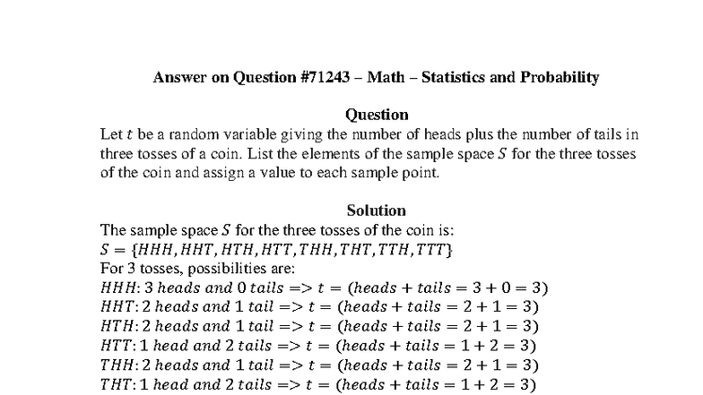 Math 71243 - Sample Space & Probabilities in Coin Tosses - Studocu