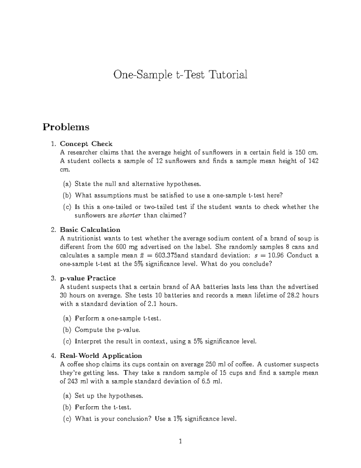 T Tests Examples 1 - Practice Problems and Solutions - Studocu