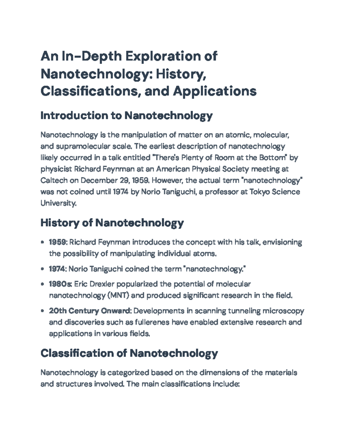 Exploring Nanotechnology: History, Classifications & Applications - An In-Depth Exploration of ...