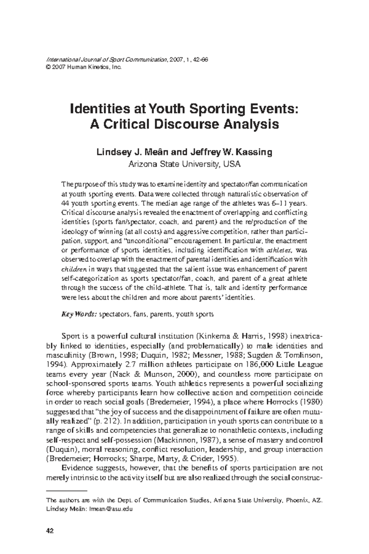 Identities in Youth Sports: Analyzing Parental Influence and Behavior ...