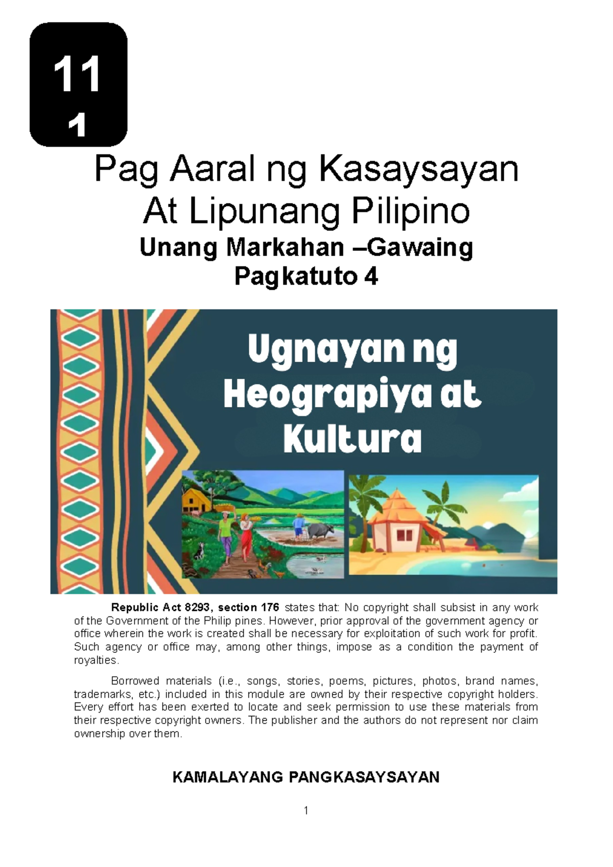 11 1 Learning Activity Sheet: Ugnayan ng Heograpiya at Kultura - Studocu