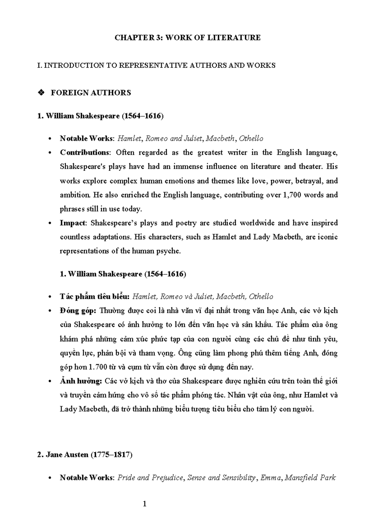 CHAPTER 3: LITERARY WORKS OF REPRESENTATIVE AUTHORS - Studocu