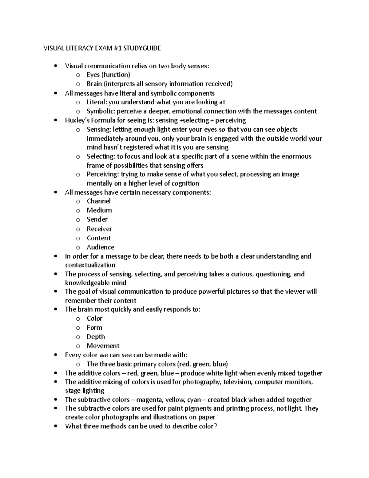 Visual Literacy EXAM 1 Study Guide: Key Concepts & Theories - Studocu