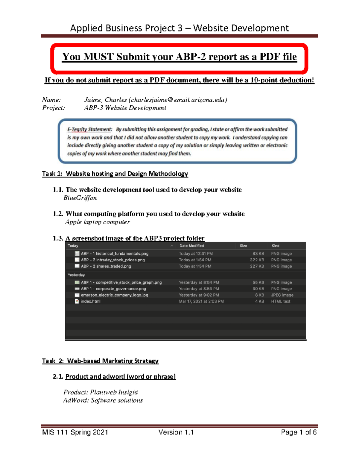 ABP 3 - ABP 3 - You MUST Submit your ABP-2 report as a PDF file If you do not submit report as a ...