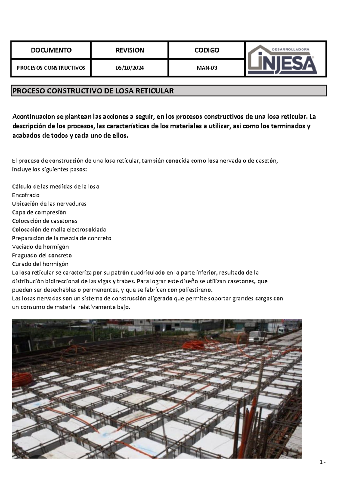 Proceso Constructivo de Losa Reticular: Guía Detallada MAN-2024 - Studocu