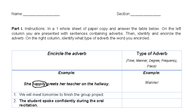 Adverb Identification Exercise: Types of Adverbs Analysis - Studocu
