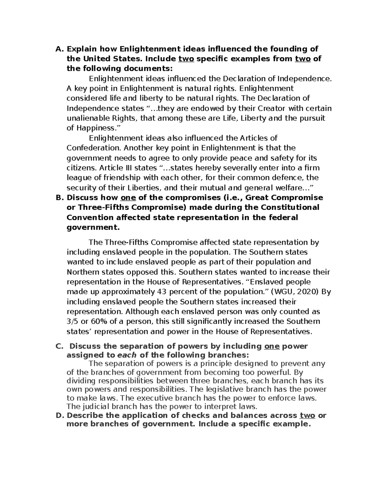 WGU 2020: Enlightenment Influence on U.S. Founding & Government ...