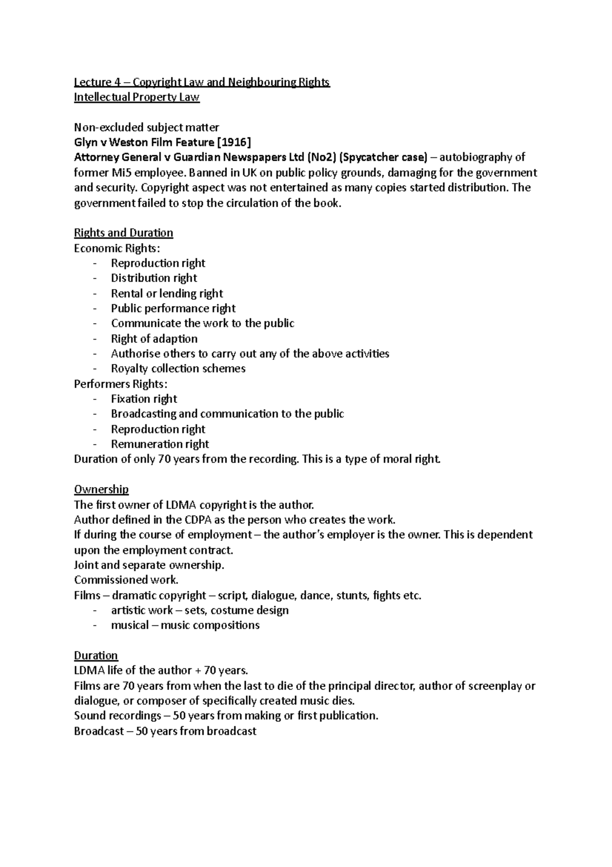 Lecture 4 - Copyright Law and Neighbouring Rights - Lecture 4 ...