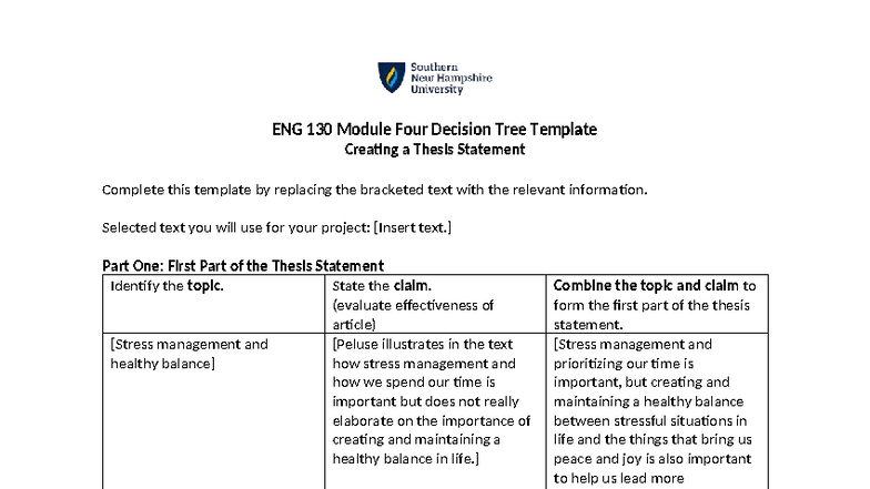 ENG 130 Module Four Decision Tree - Selected text you will use for your ...