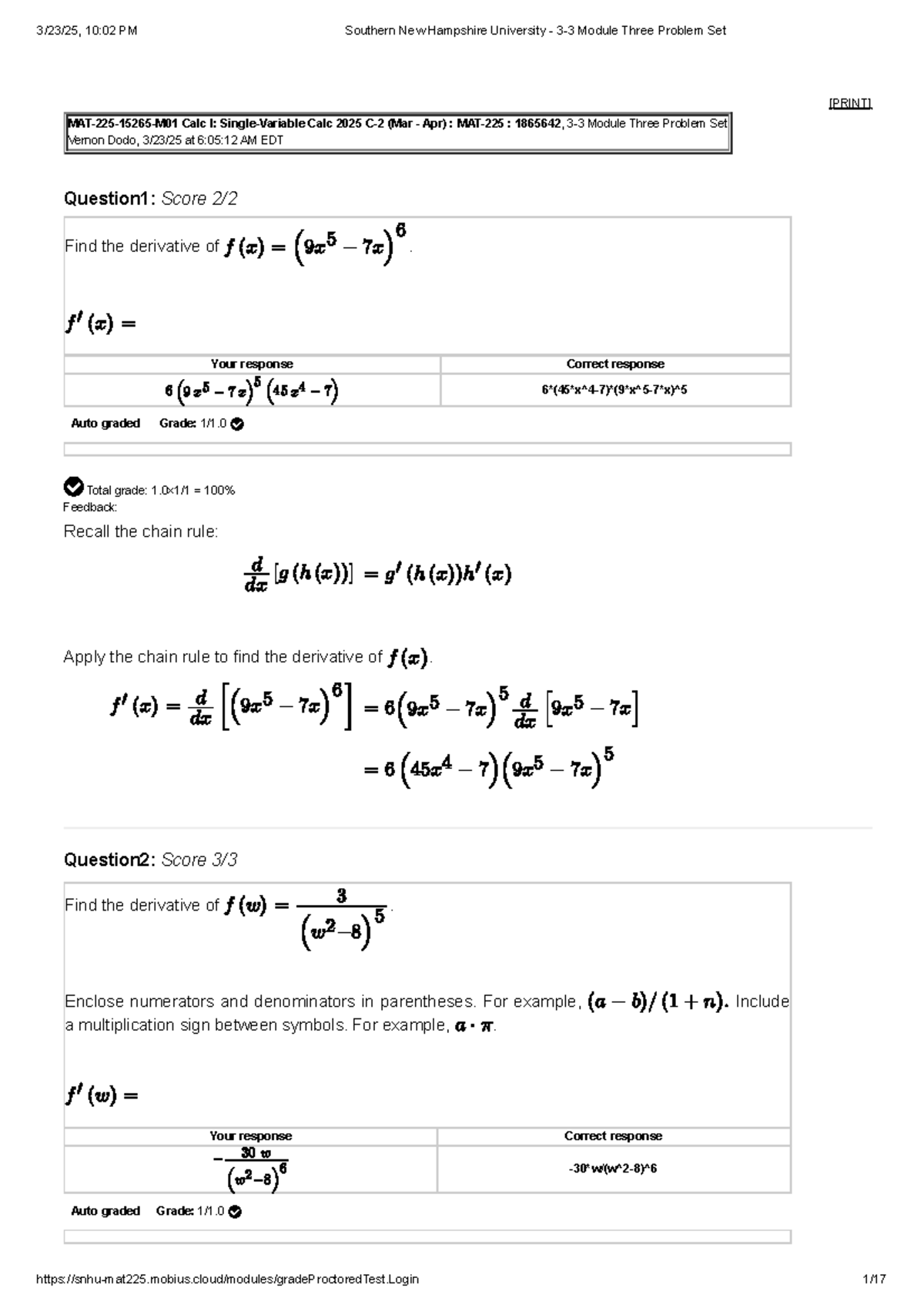 Module Three Problem Set: Calculus I (Calc 2025) Solutions - Studocu