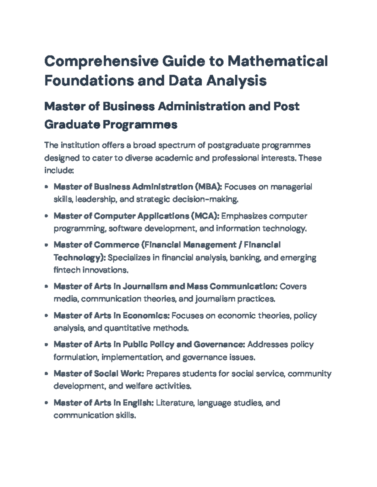 Comprehensive Guide to Mathematical Foundations & Data Analysis (MBA) - Studocu