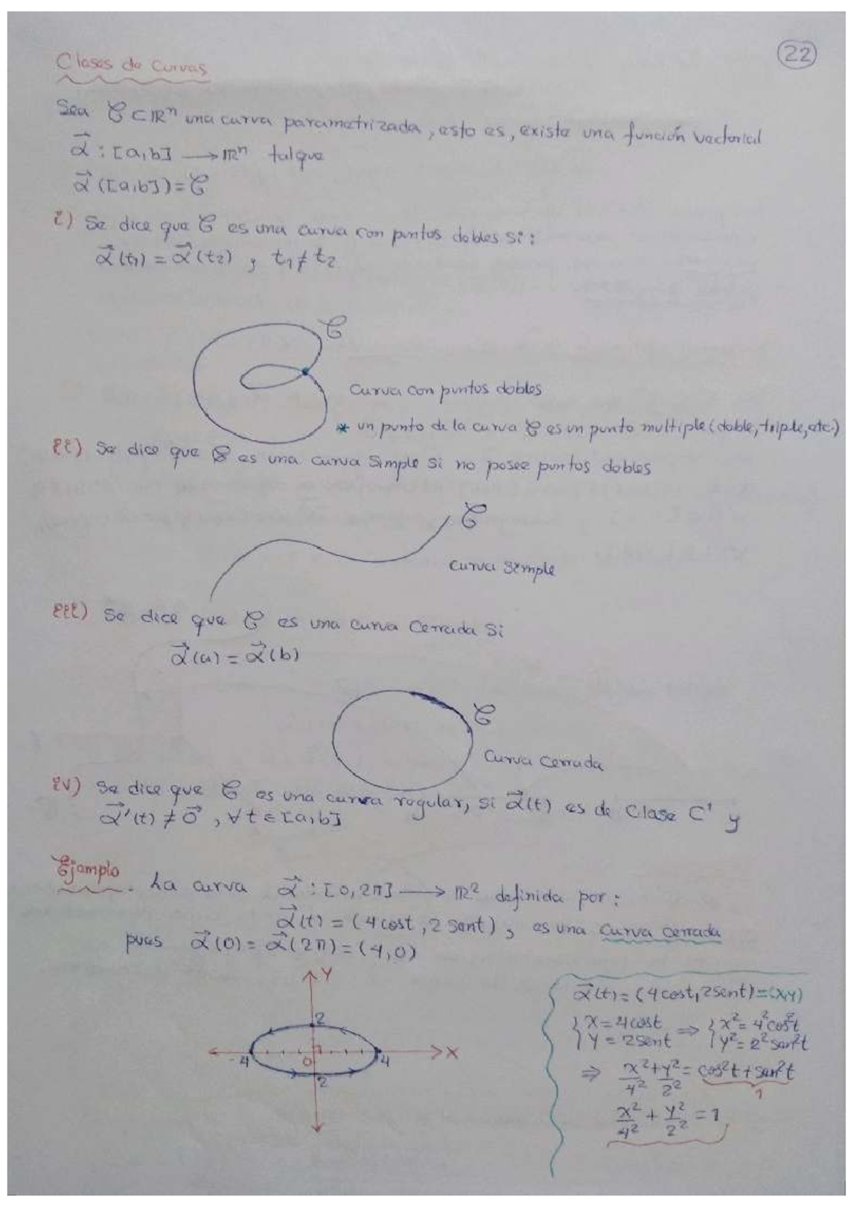 Clases de curvas 22: Curvas parametrizadas y longitud de arco - Studocu