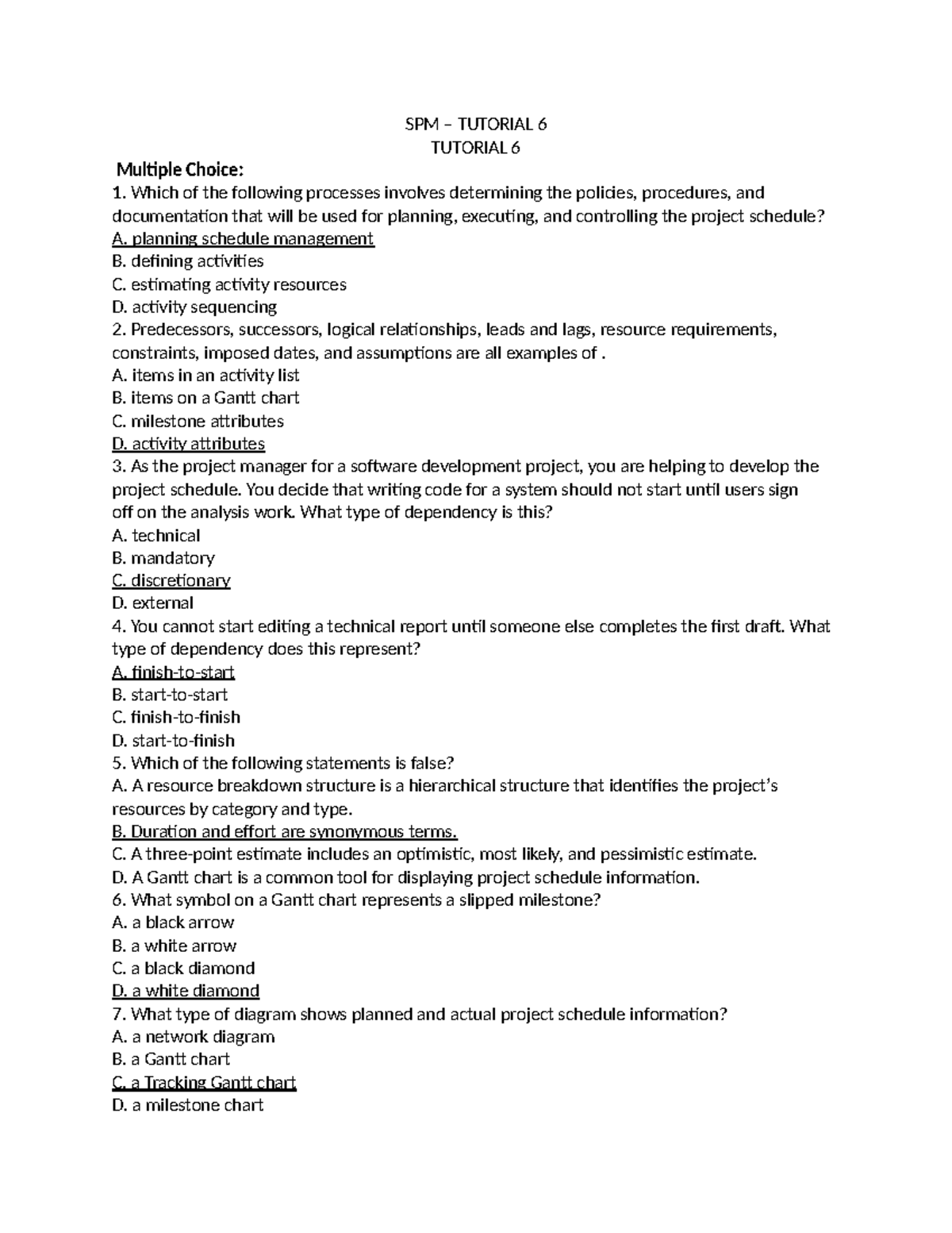 SPM TUTORIAL 6: Multiple Choice & Short Answer Review - Studocu