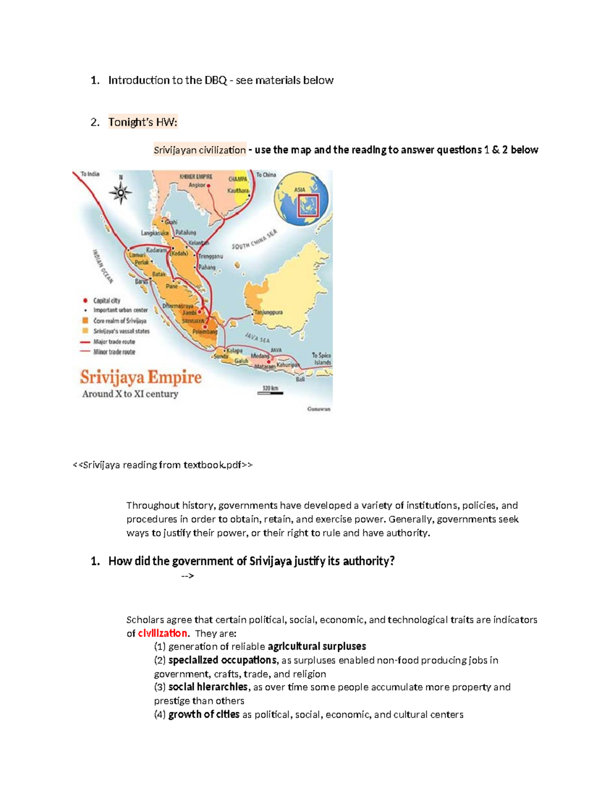 DBQ Introduction and Guidelines for Srivijayan Civilization Analysis ...