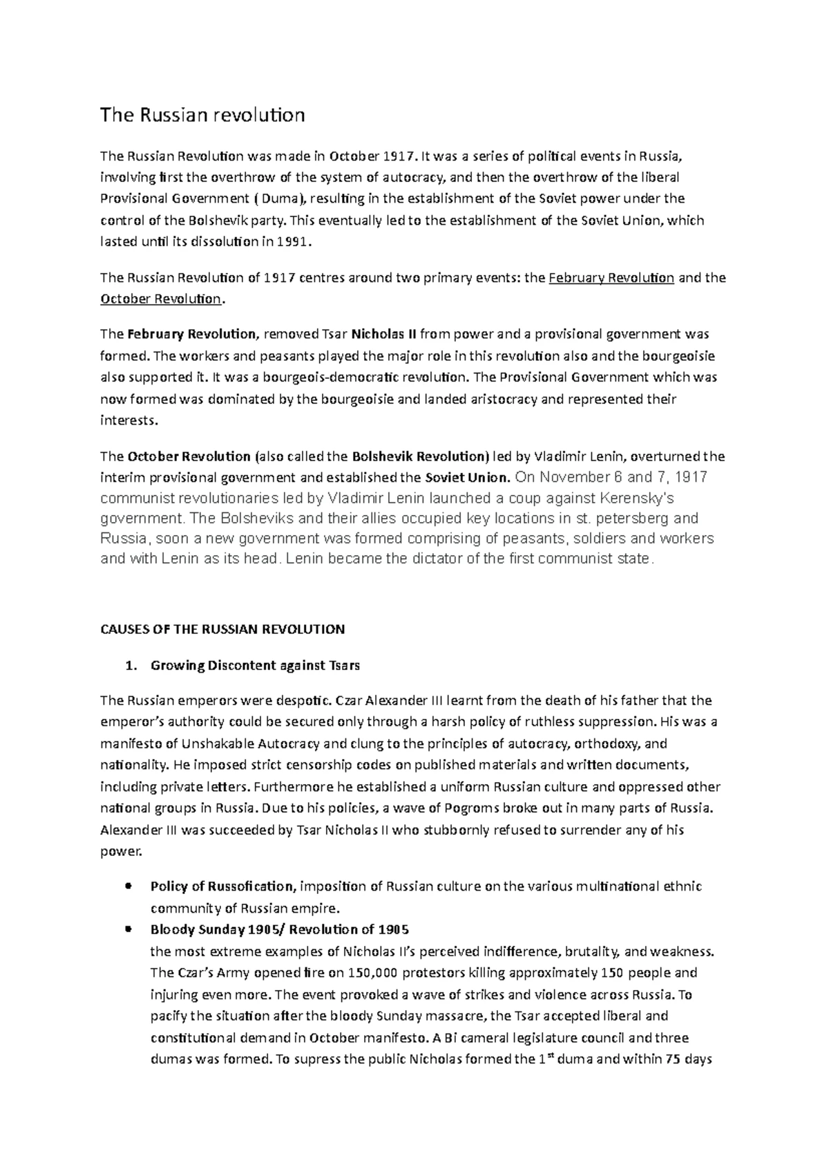 The Russian revolution - It was a series of political events in Russia ...