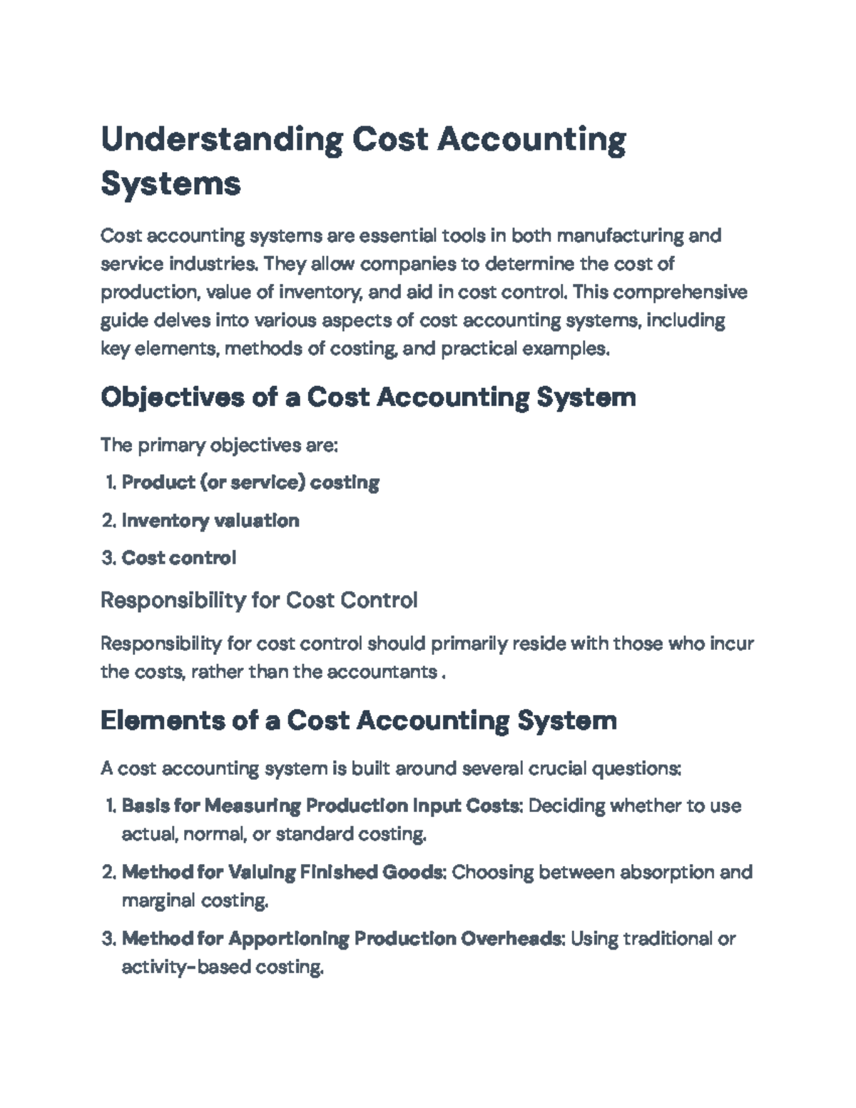 Understanding Cost Accounting Systems: Principles and Methods ...