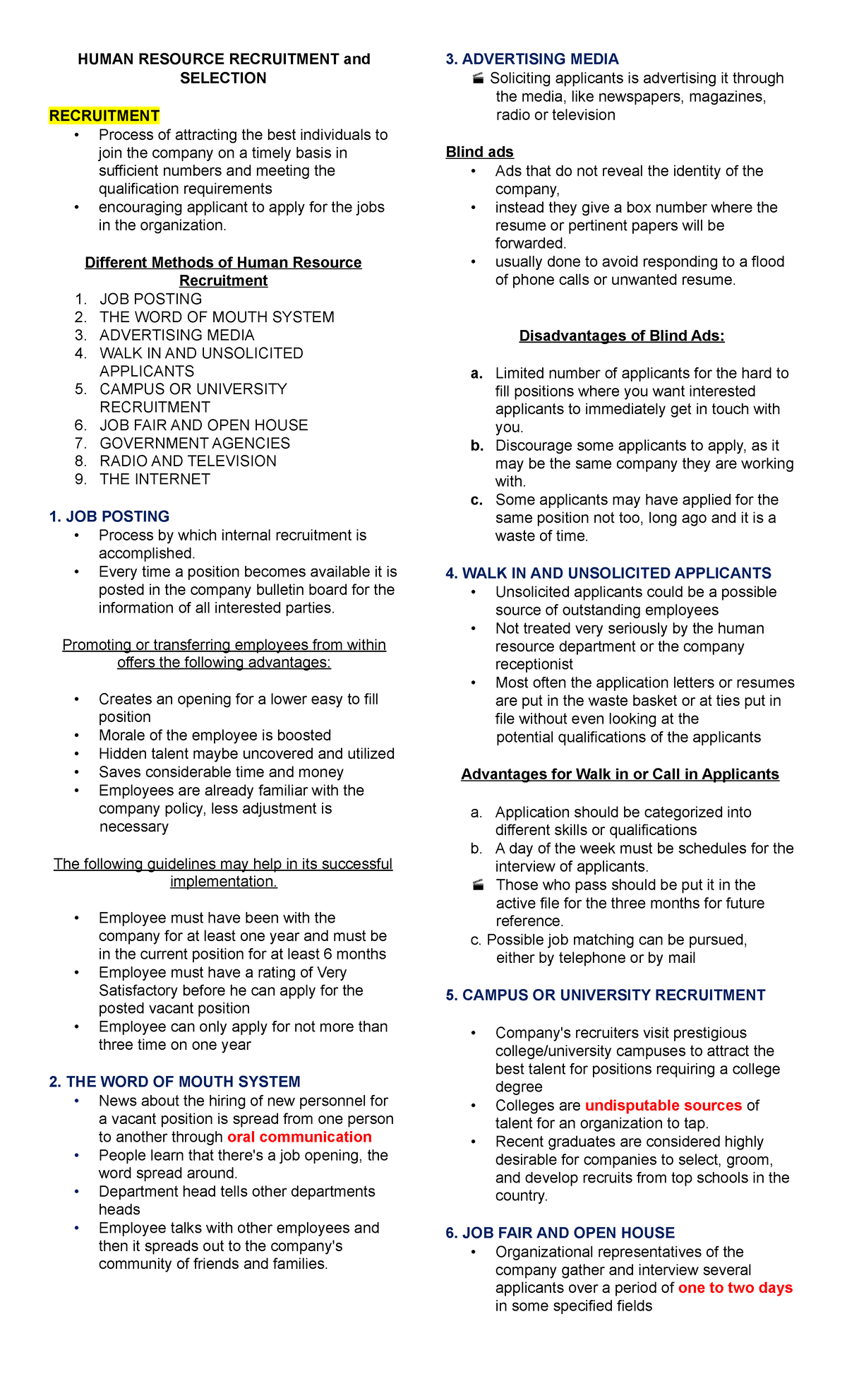 HBO Human Resource Recruitment & Selection Final Exam Guide - Studocu
