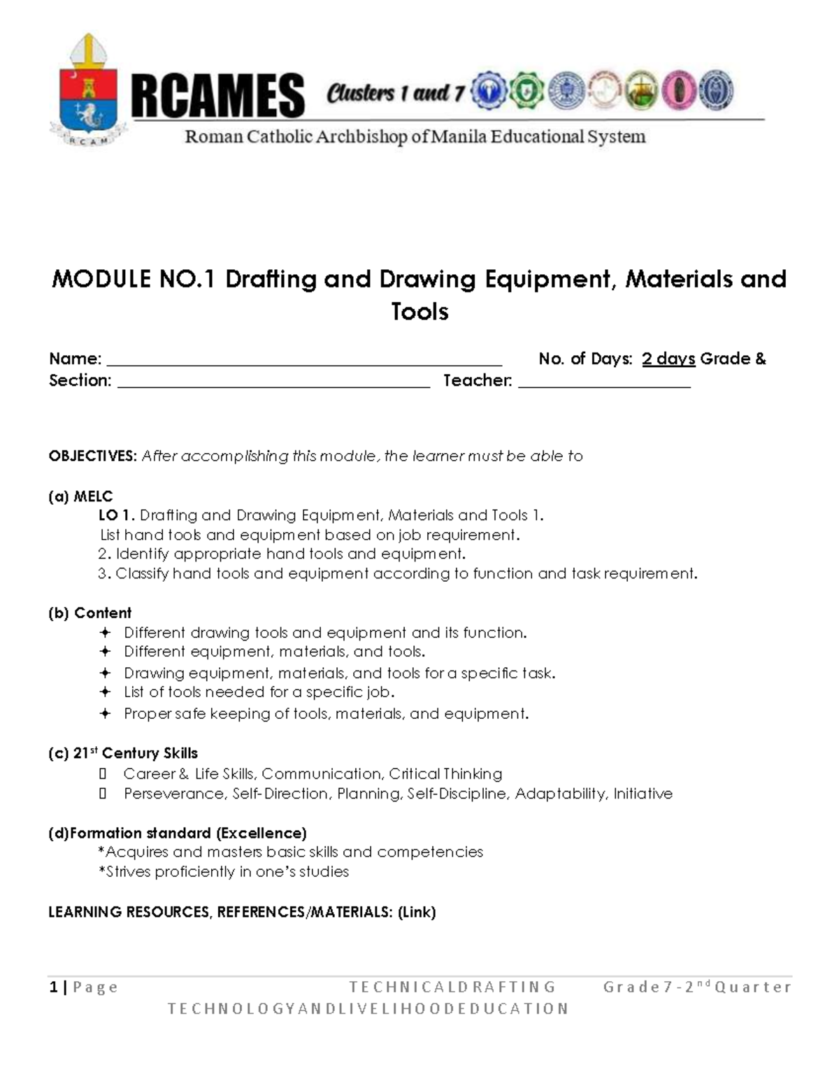 Final-TLE-7-Module-Technical Drafting: Equipment & Tools Overview - Studocu