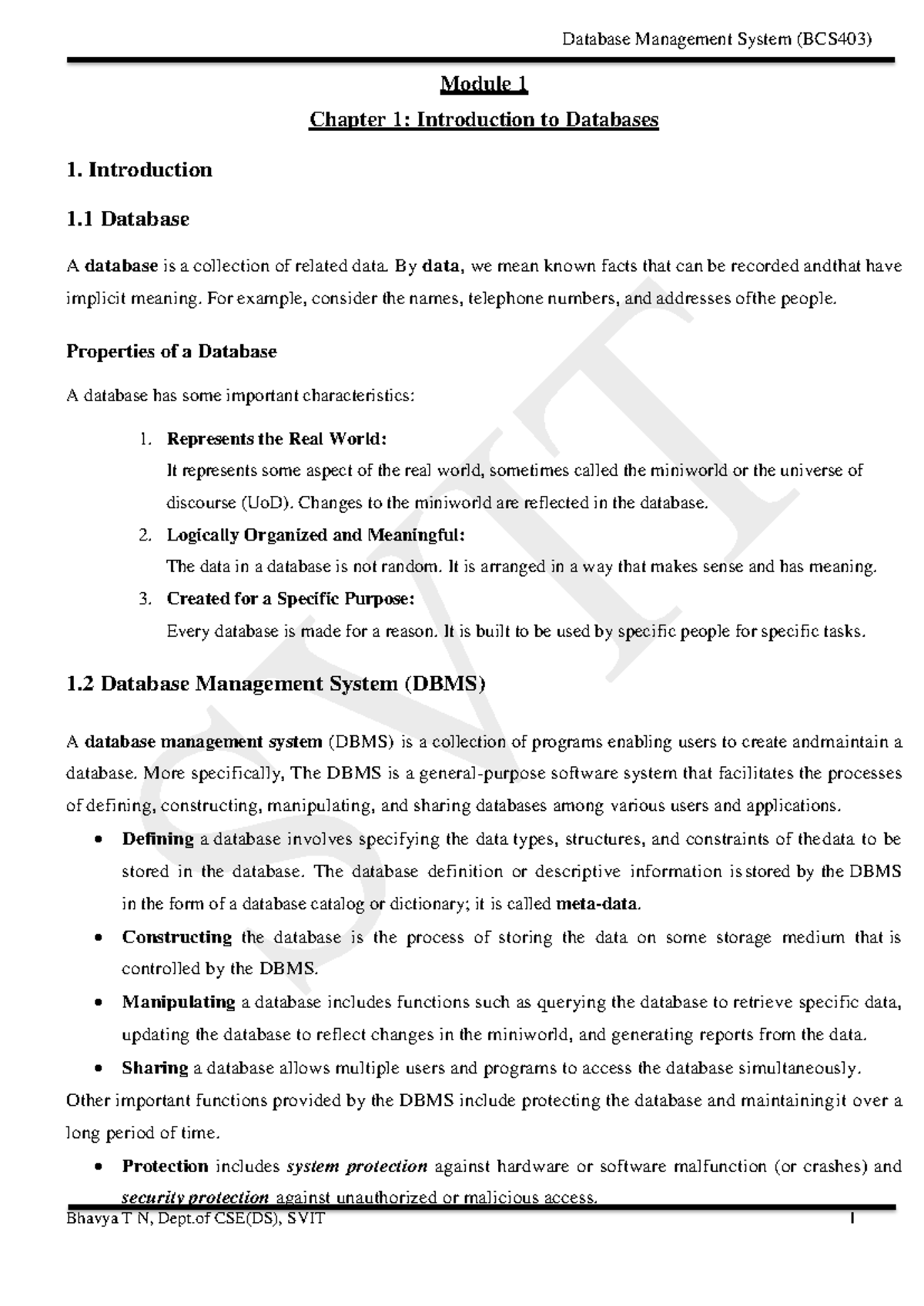 Database Management System (BCS403) Module 1: Intro to Databases and ...