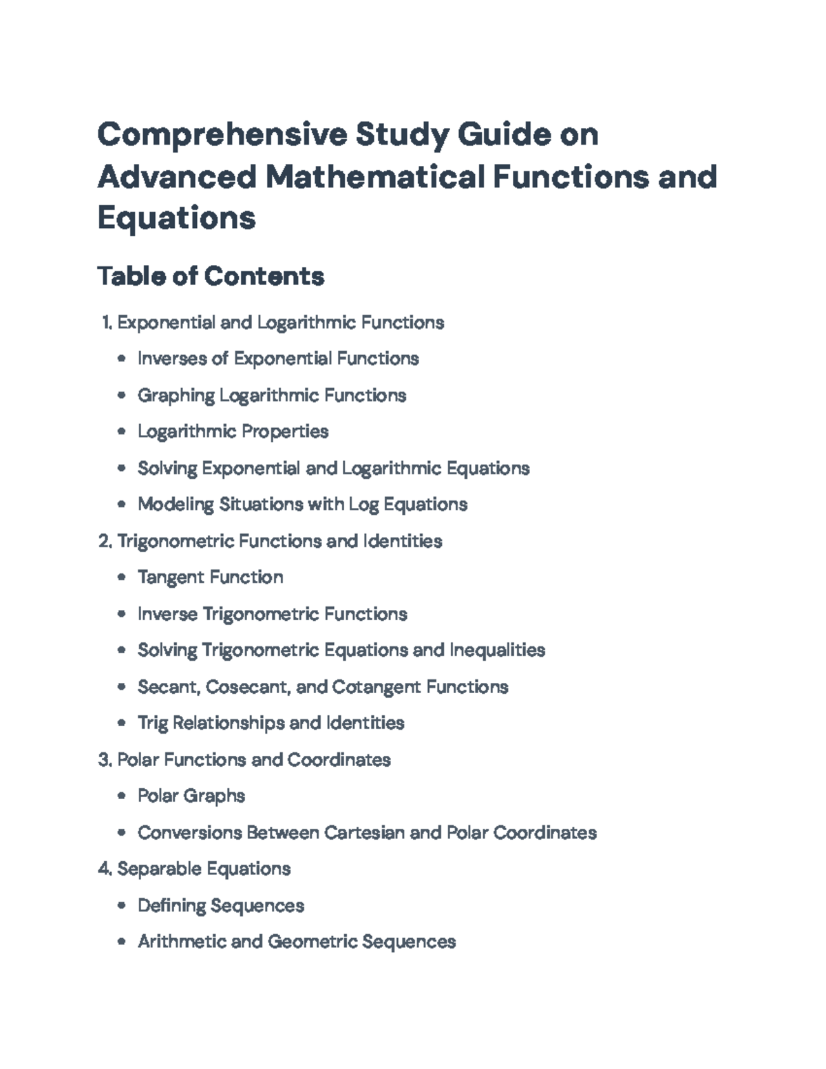 Advanced Math Study Guide: Functions, Equations & Transformations ...