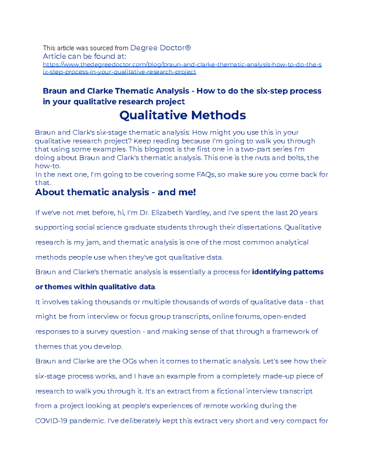 Week 3 598 - Thematic Analysis in Qualitative Research: A Guide - Studocu