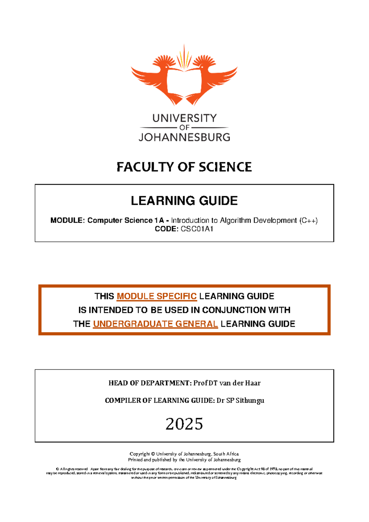 Learning Guide for CSC01A - Introduction to Algorithm Development (C++ ...