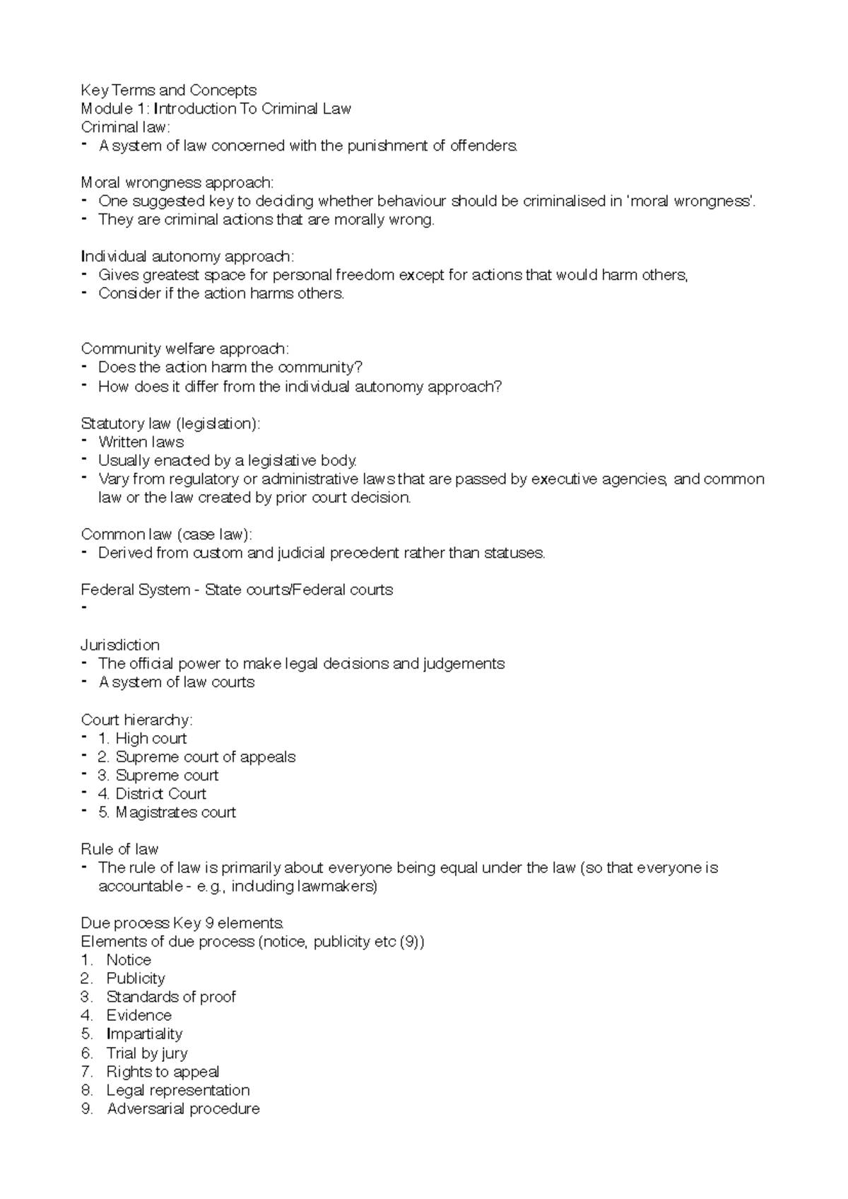 Criminal Law Exam Study Guide: Key Concepts & Terms (CRIM101) - Studocu
