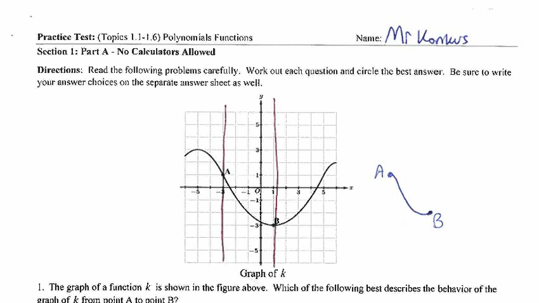 Practice Test: (Topics Polynomials Functions) Answer Key - Studocu