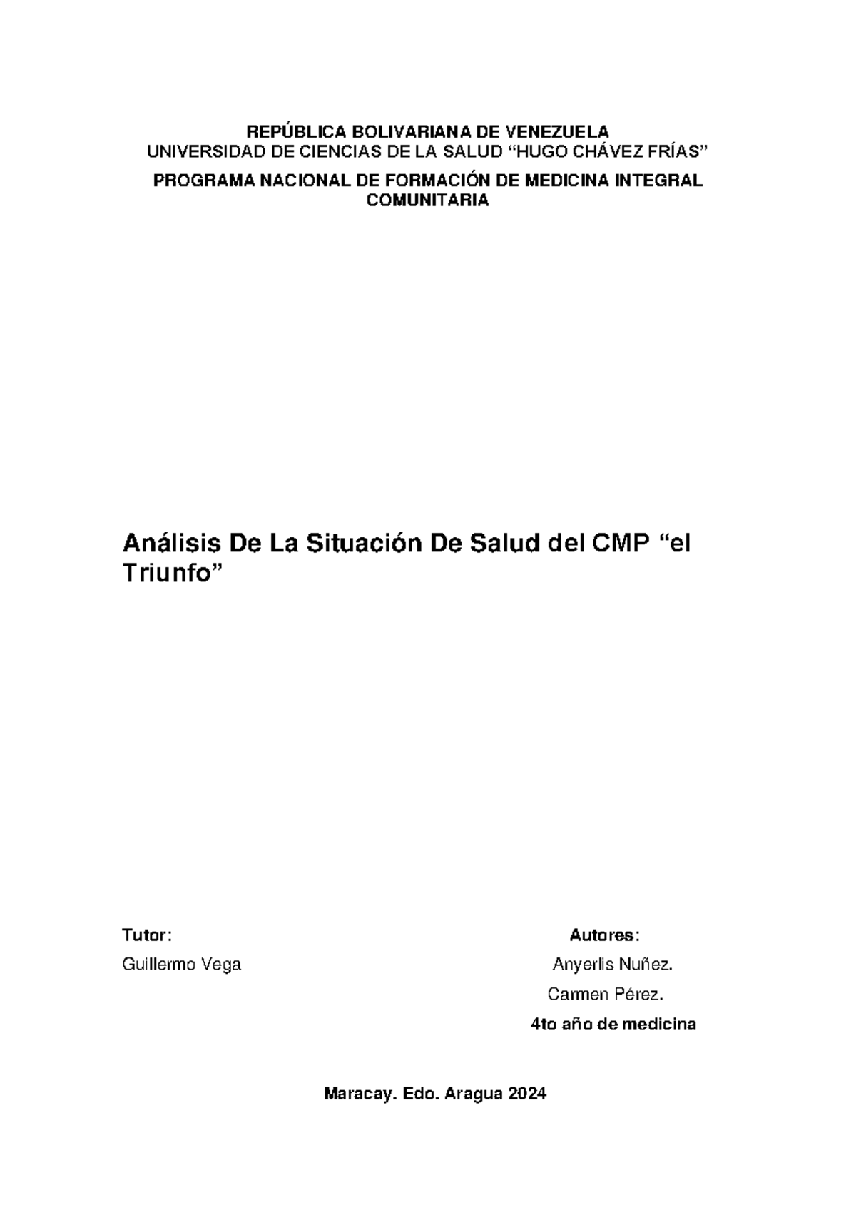 ASSI - Análisis de la Situación de Salud en el CMP "El Triunfo" 2024 - Studocu