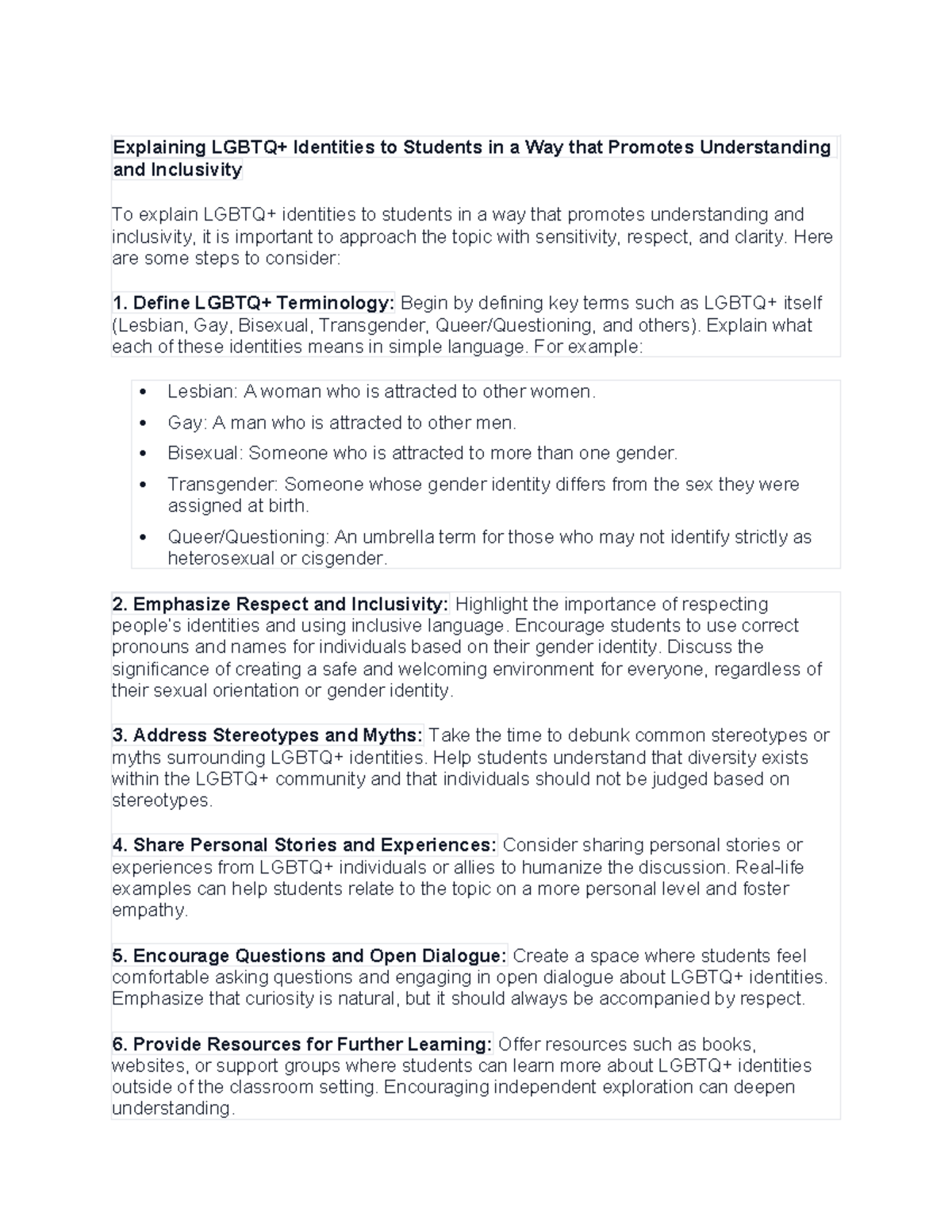 MCED7311 Assignment: Promoting Inclusivity in Teaching LGBTQ+ ...