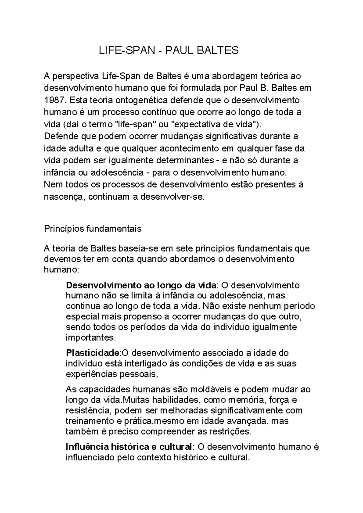 Teoria Life-Span de Paul Baltes: Abordagem ao Desenvolvimento Humano ...