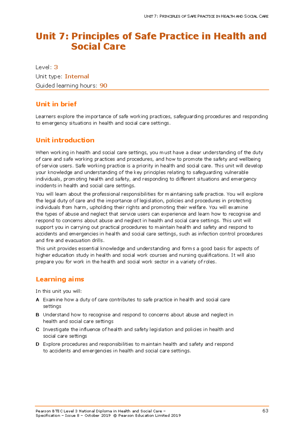 Unit 7: Principles of Safe Practice in Health & Social Care (Level 3 ...