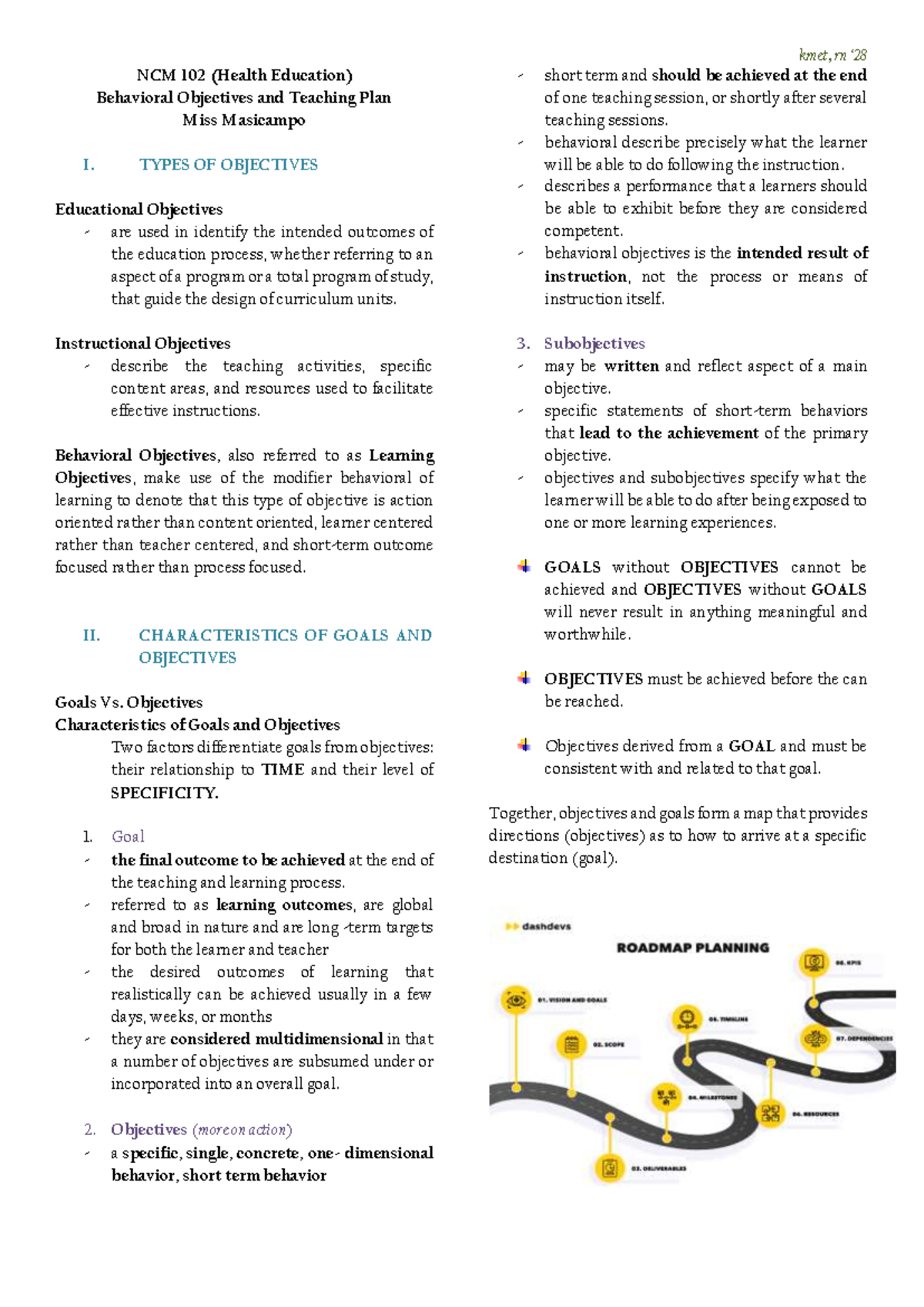 NCM 102 (Health Education) Behavioral Objectives & Teaching Plan Notes ...
