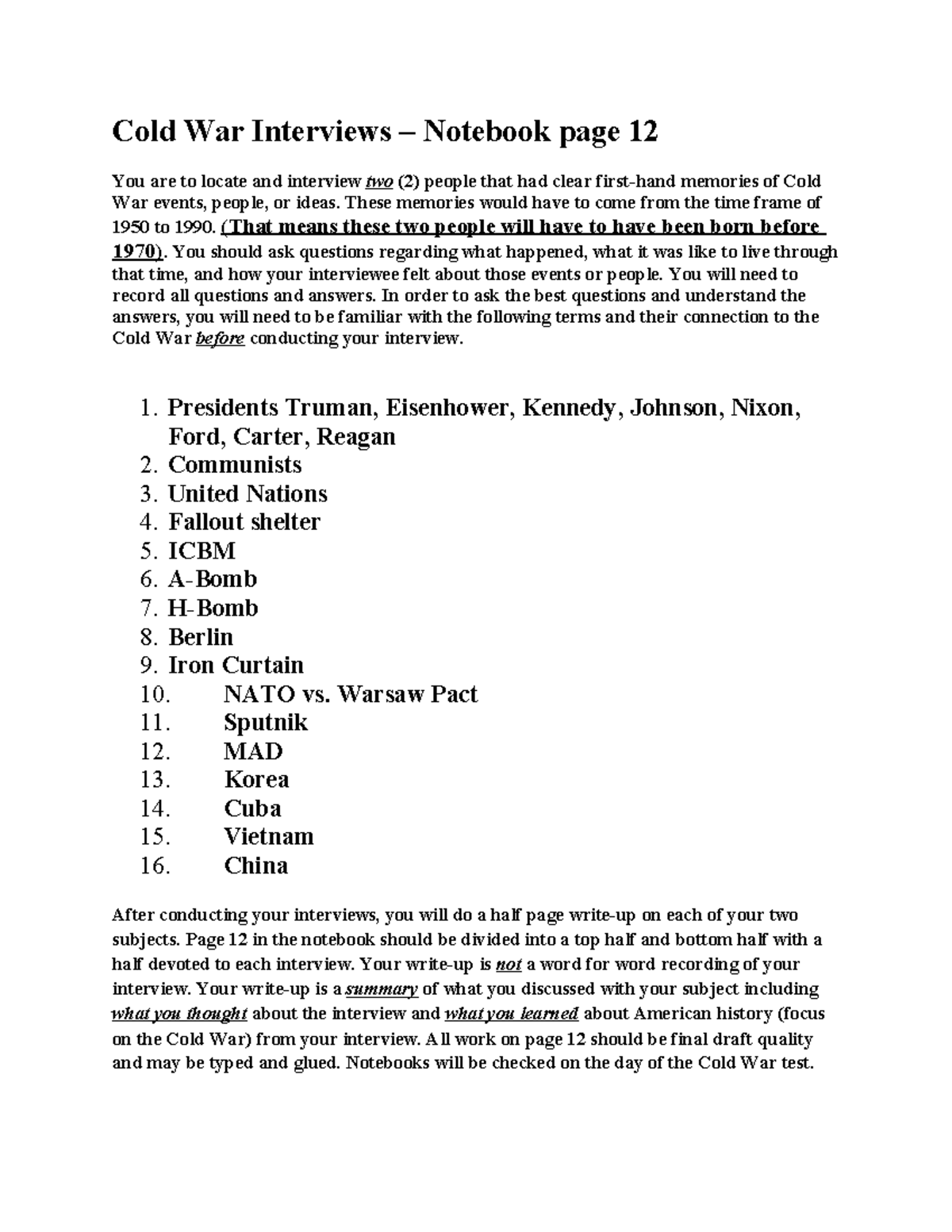 Cold War Interviews p - Details for interviewing individuals about Cold ...