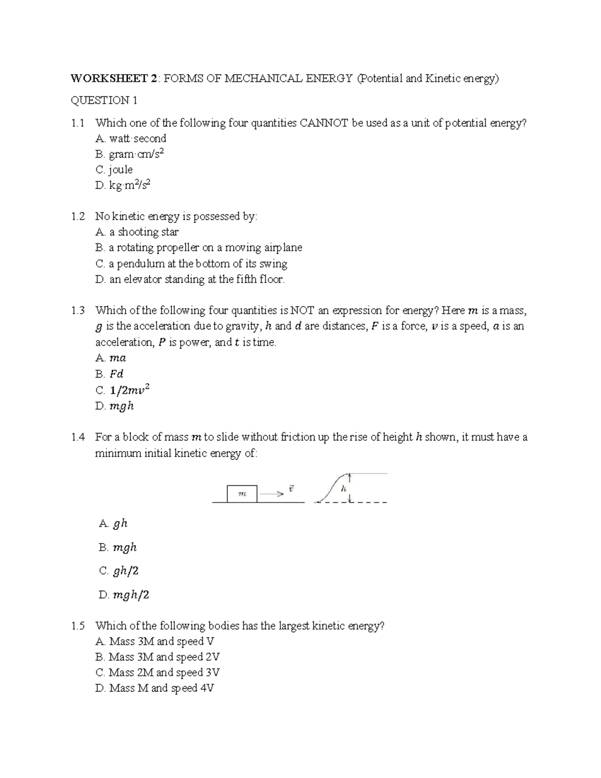 Worksheet 2: Forms of Mechanical Energy - Studocu