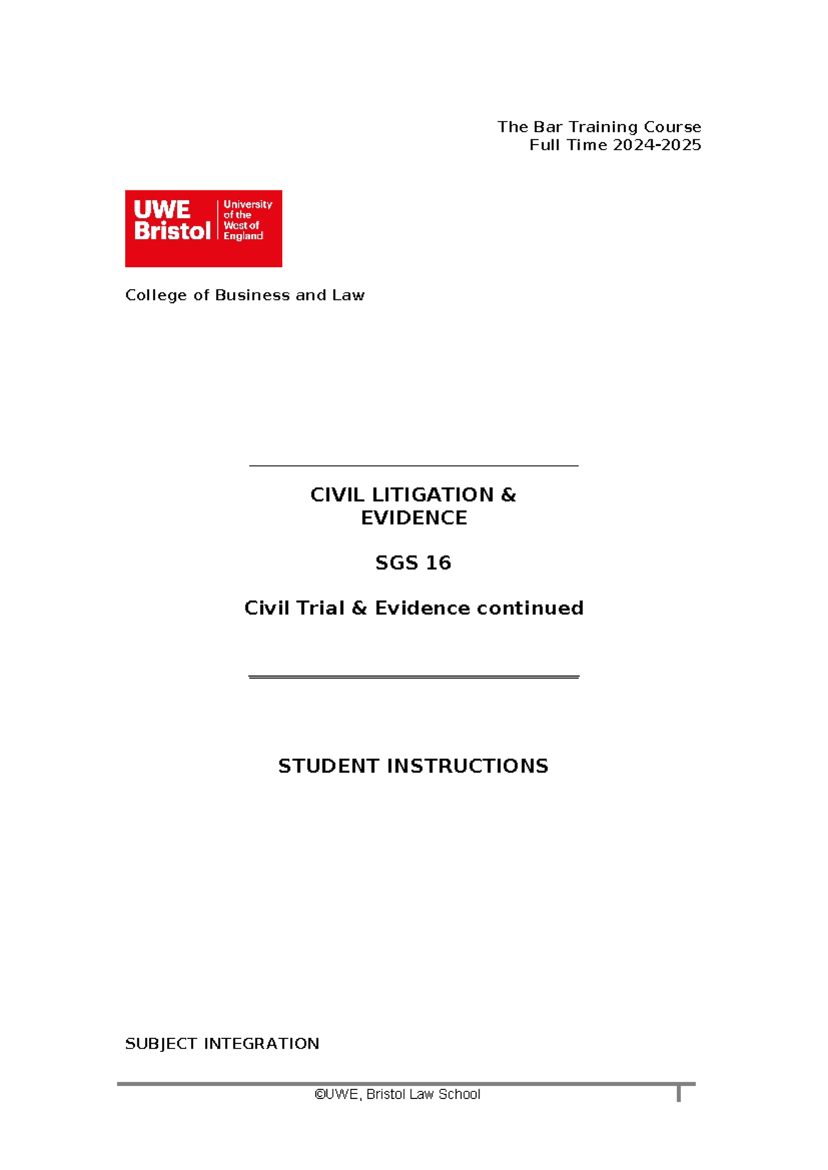 CIVIL LITIGATION EVIDENCE SGS 16: Comprehensive Session Plan and ...