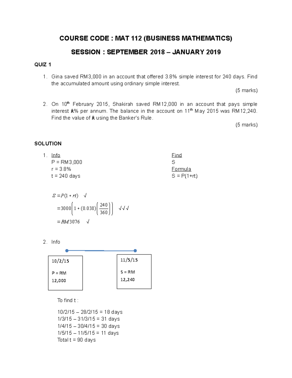 QUIZ 1 MAT112 Practice - COURSE CODE : MAT 112 (BUSINESS MATHEMATICS) SESSION : SEPTEMBER 2018 ...