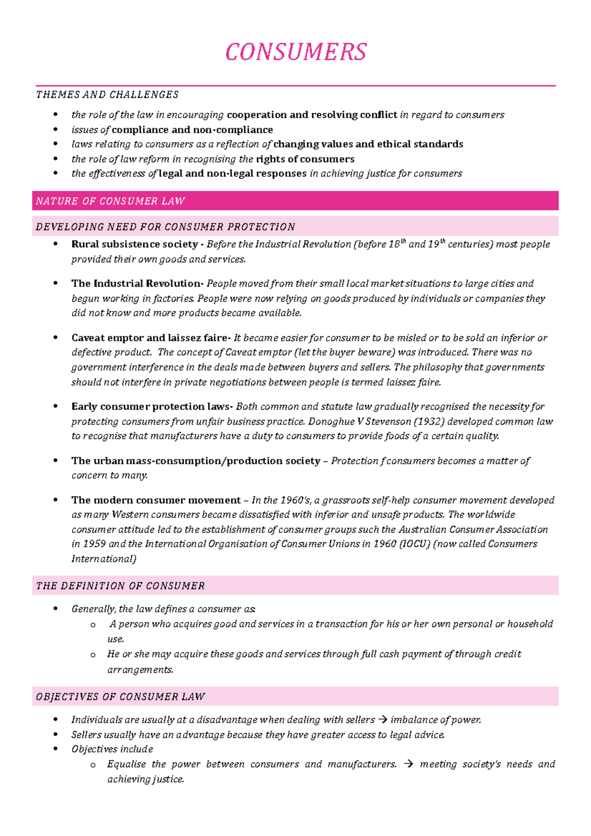 Consumer Law Overview and Key Concepts: Notes for CL101 - Studocu