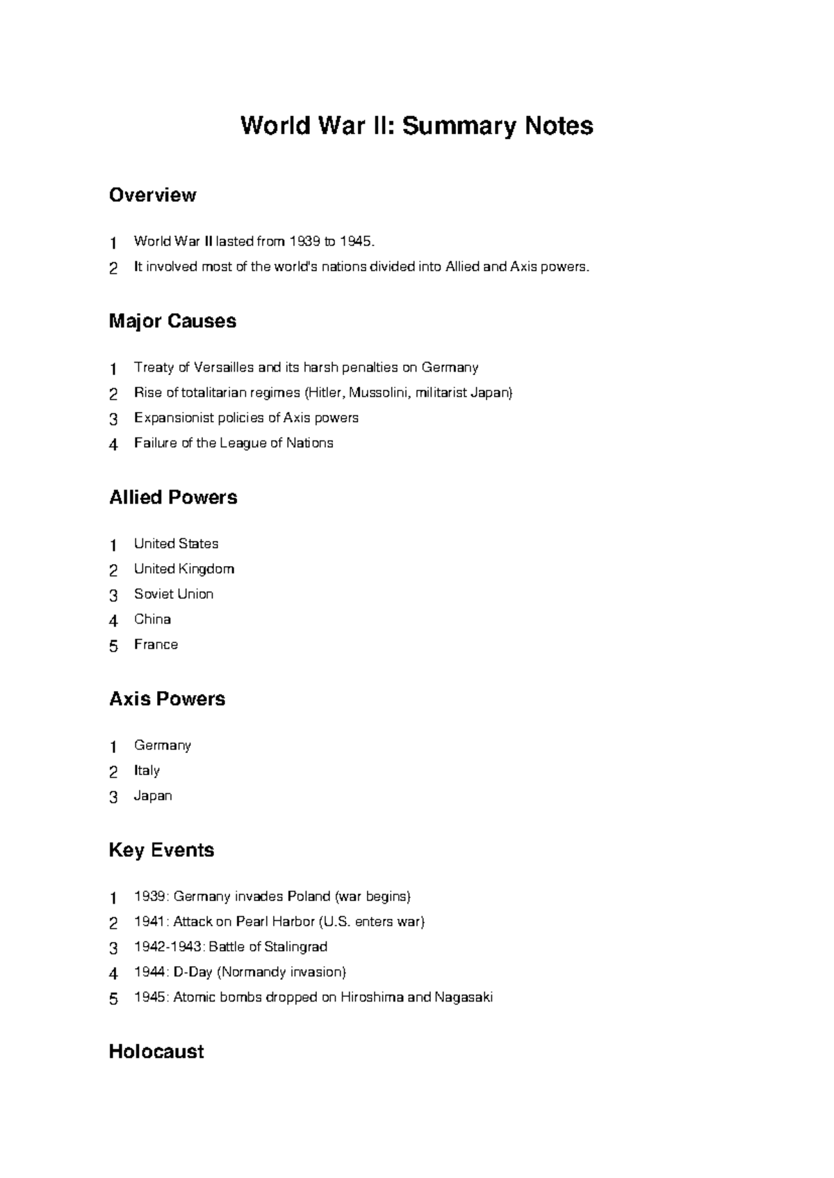 World War II (HIST 101): Summary Notes and Key Events - Studocu