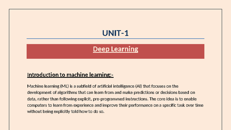 UNIT 1: Introduction to Deep Learning and Machine Learning Concepts ...