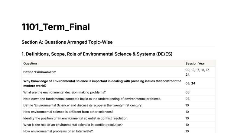 1101_Term_Final Exam: Environmental Science Questions Compilation - Studocu
