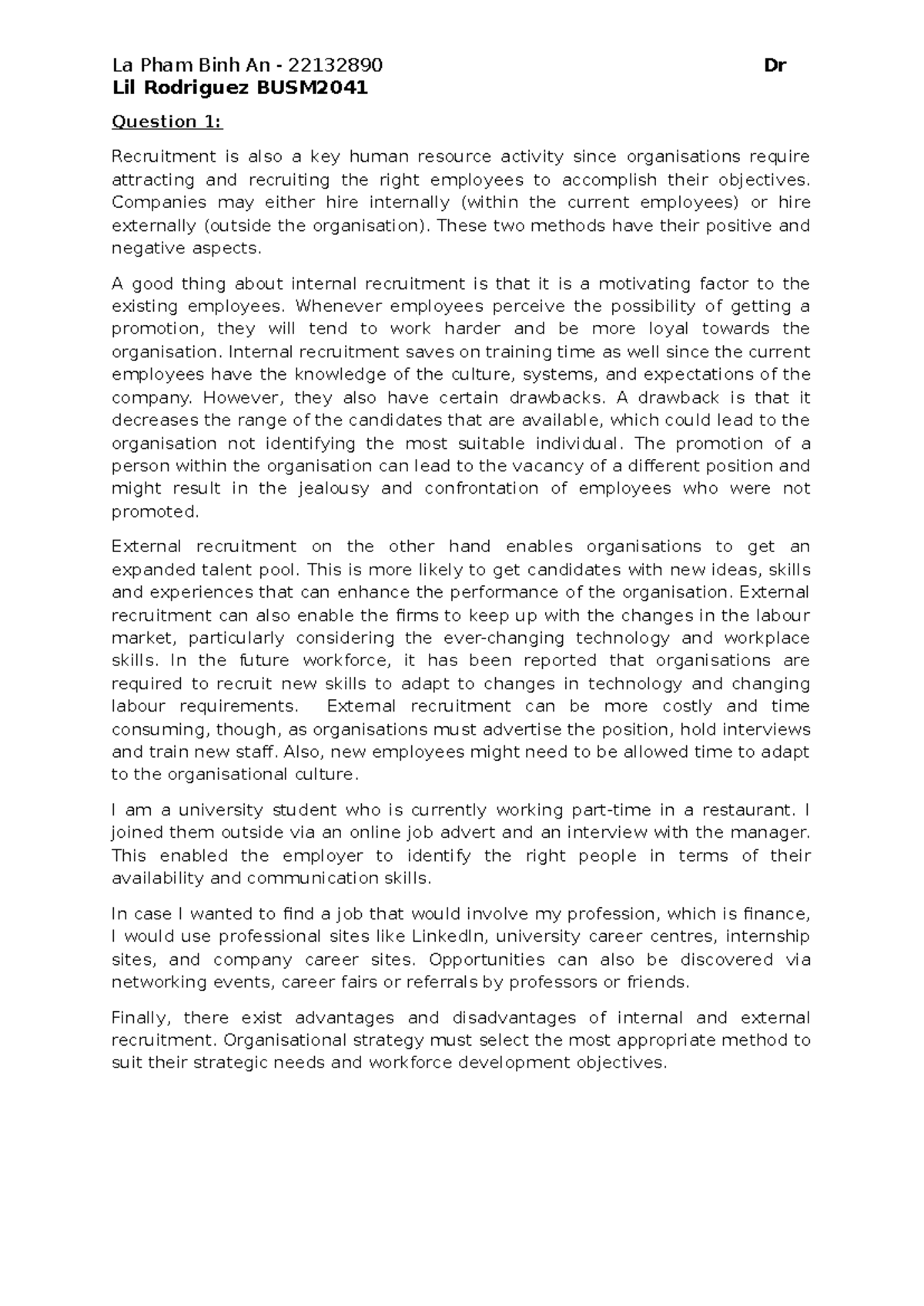 BUSM2041 Week 1 Portfolio: Recruitment, Career Development & Future ...